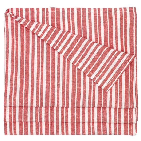 Palermo Ticking Stripe Linen Tablecloth in Geranium Red ...